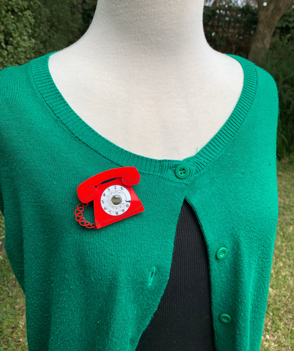 Red Retro Telephone Brooch – Birdie Bananas